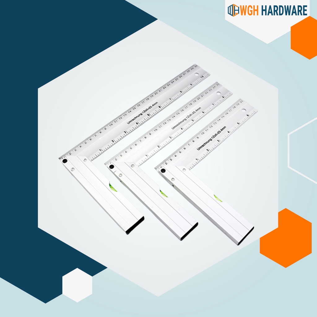 WGH Aluminium Square 30cm 50cm 60cm with Level Bar L Square Angle Ruler ...