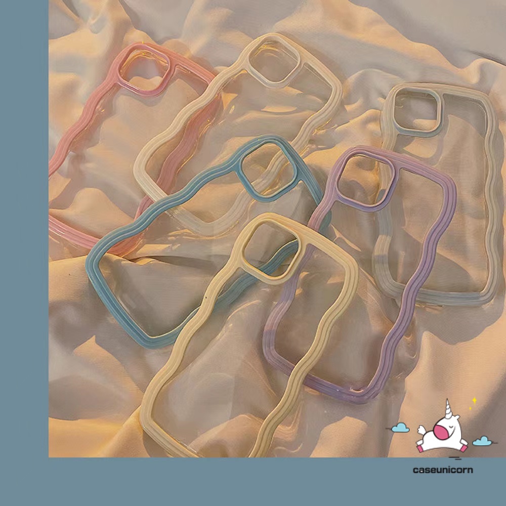 2 in 1 Simple Macaron Wave Frame Phone Case Compatible for IPhone 15 13 ...