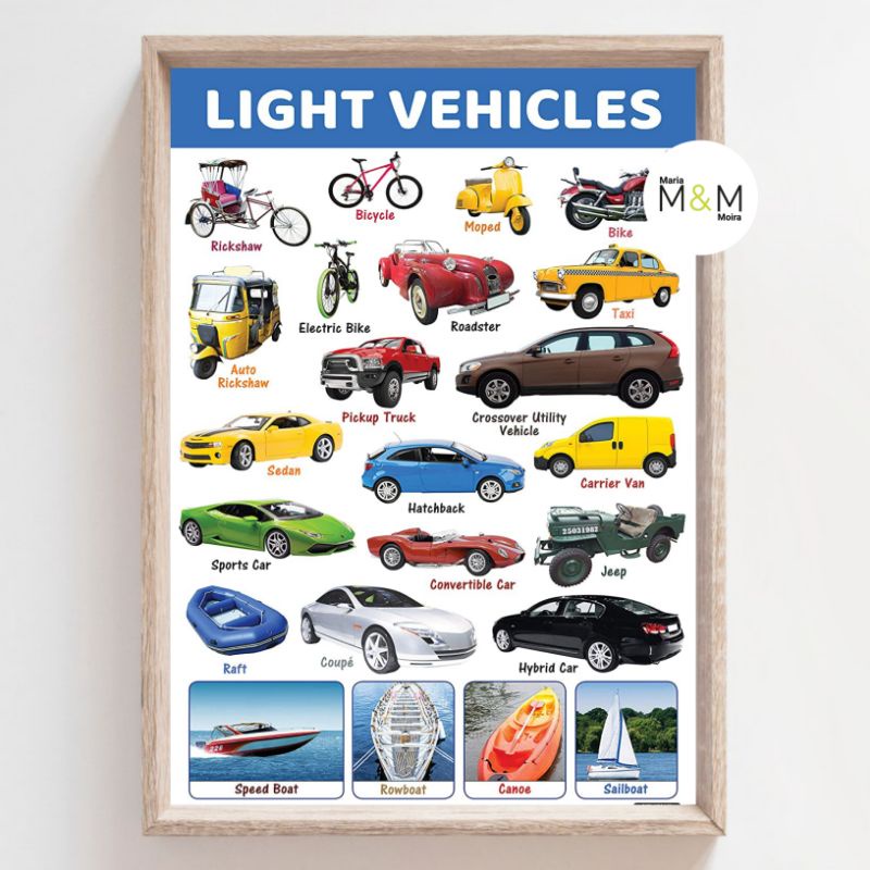 TRANSPORTATION / VEHICLES Chart | A4 Size | Laminated Educational Wall ...