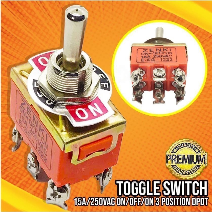 ⚡15A/250VAC on/off/on 3 Position DPDT Toggle Switch⚡ BLACK/ORANGE ...
