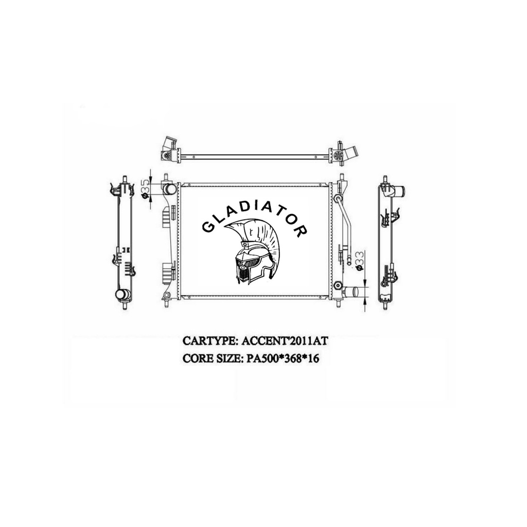 RADIATOR FOR HYUNDAI ACCENT GAS 2012 AUTOMATIC 1ROW ( PLASTIC )( 25310 ...
