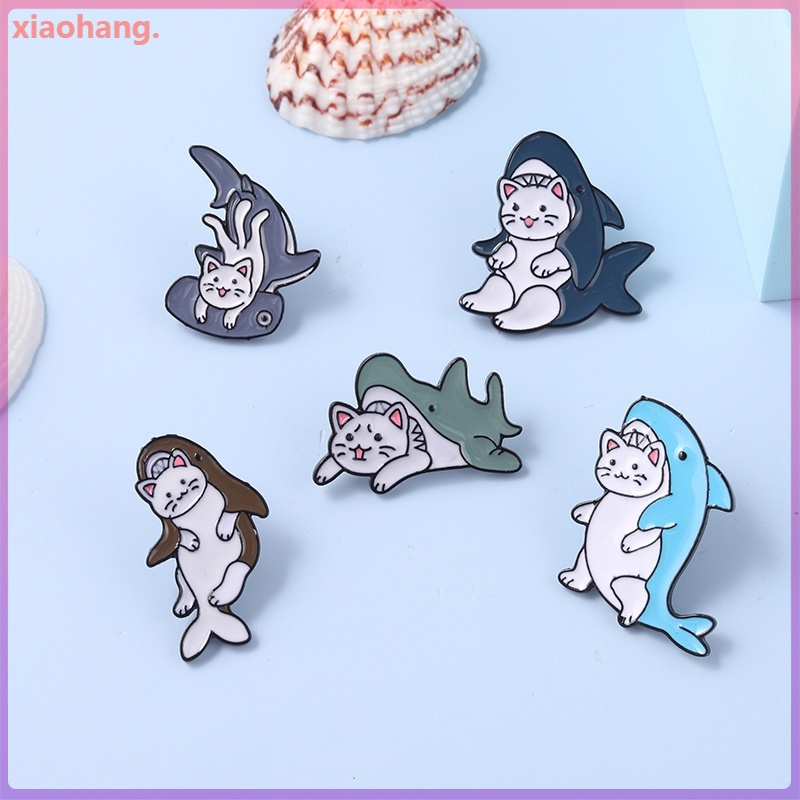 Cartoon Cute White Cat Shark Enamel Pin Jewelry Gift Cute Animal Whale ...