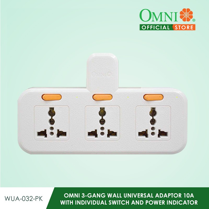 OMNI 3-Gang Wall Universal Adaptor 10A with Individual Switch and Power ...