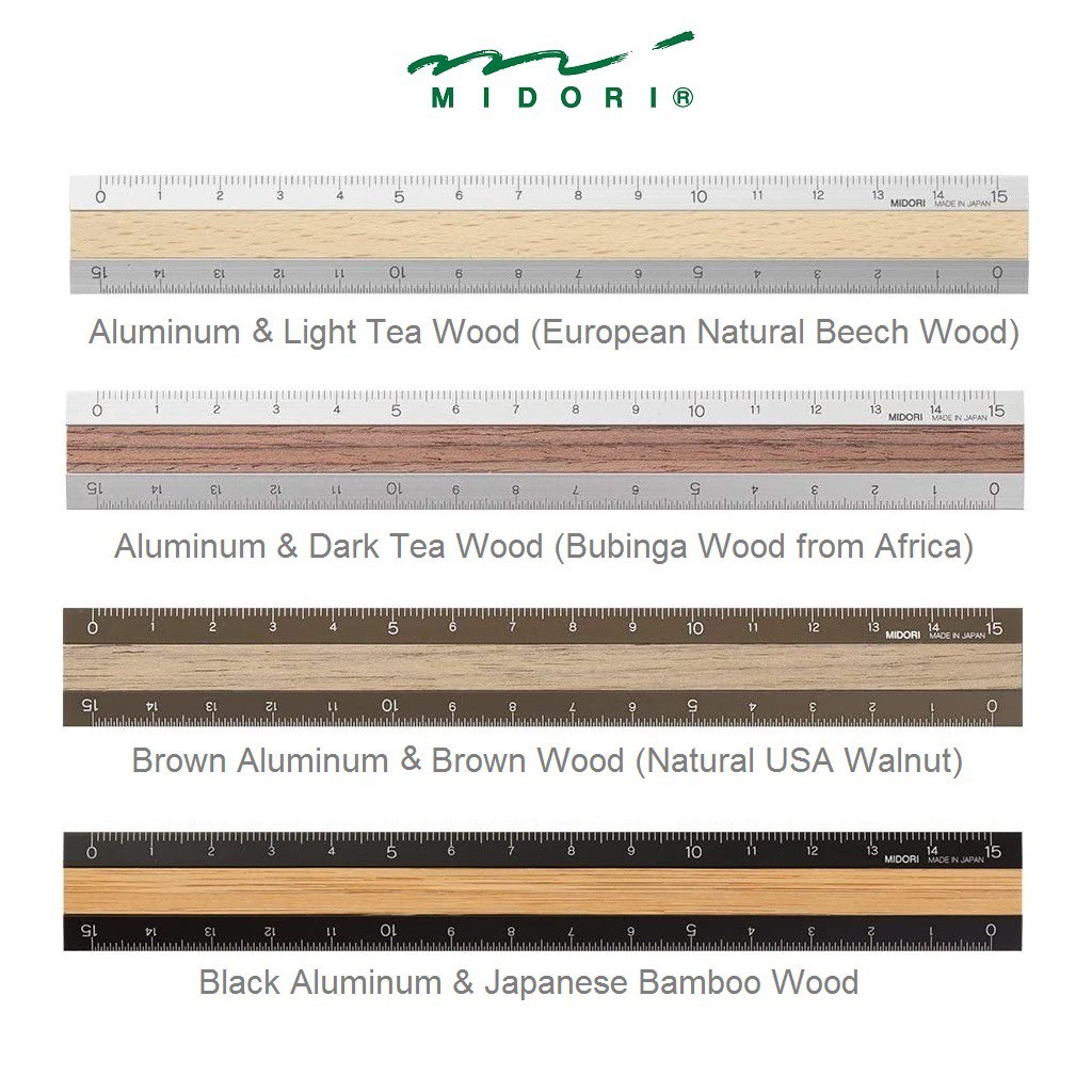 Midori Ruler - Compact Aluminum With Premium Wood 15cm / 6 inches ...