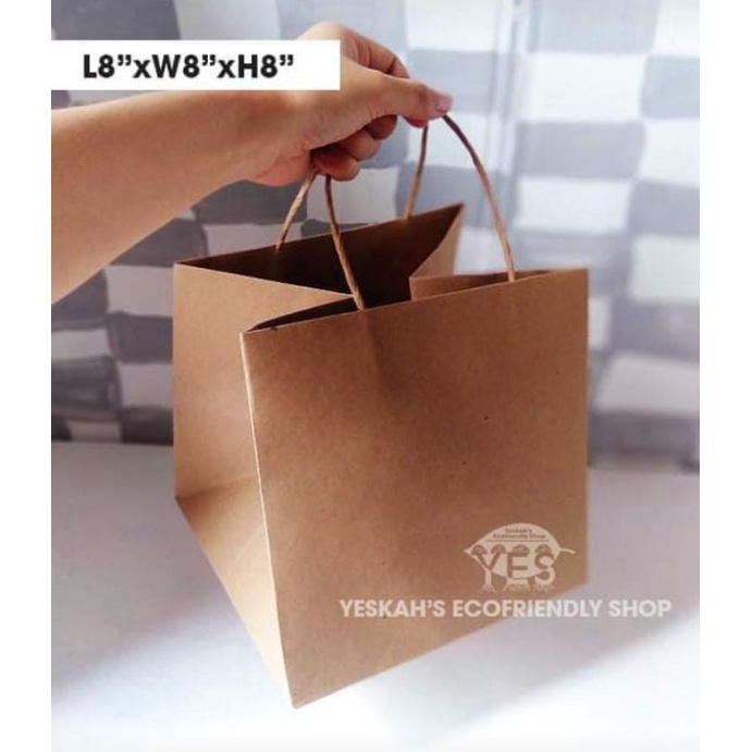10pcs / Square paper bag / L8xW8xH8 inches / 170gsm | Shopee Philippines