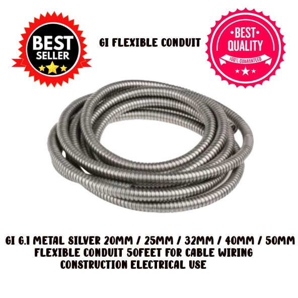 GI G.I Metal Silver 20mm/25mm/32mm/40mm/50mm Flexible Conduit 50Feet ...