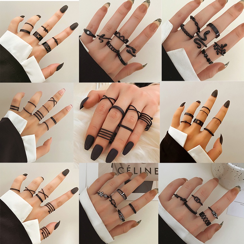Black Rings Punk Jewelry Fashion 2022 Finger Rings for Women Girls ...