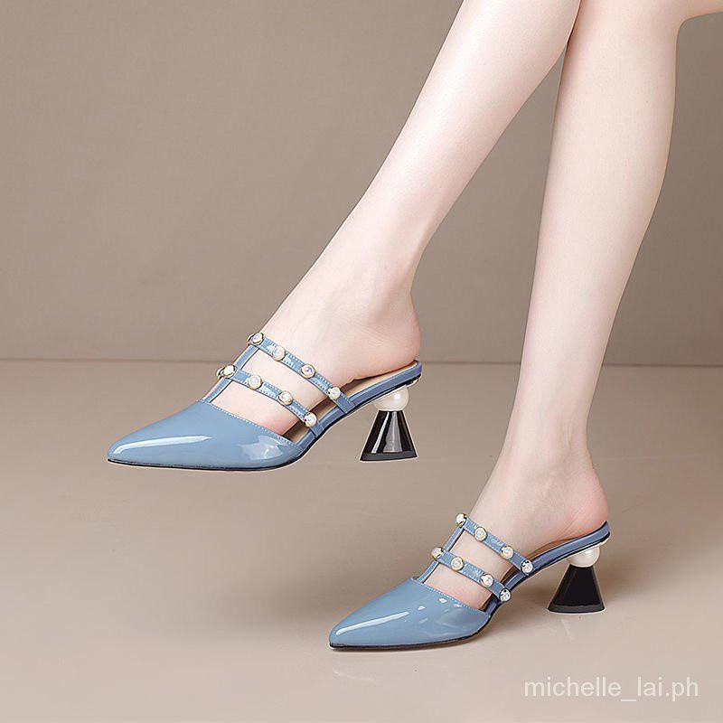 2021Summer New Soft Surface Patent Leather Pointed Toe Toe Cap Sandals ...