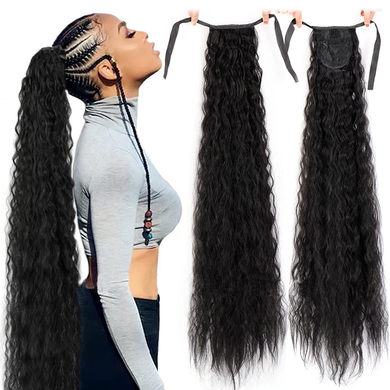 Women's 32"super Long Corn Wavy Ponytail Hairpieces Synthetic Afro ...