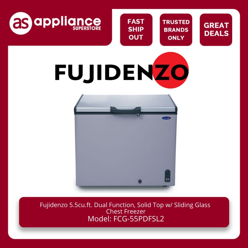 Fujidenzo 5.5cu.ft. Dual Function, Solid Top w/ Sliding Glass Chest Freezer FCG-55PDFSL2 ...