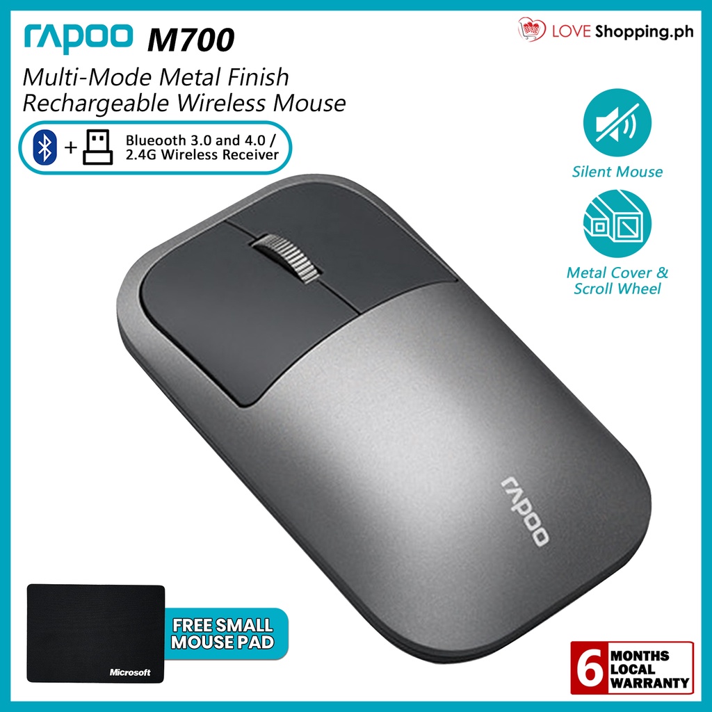 RAPOO M700 Multi-mode Metal Finish Silent Wireless Mouse Bluetooth 5.0 ...