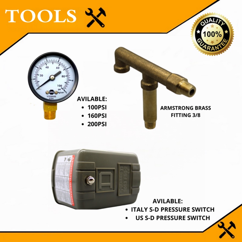 SETS PRESSURE SWITCH, PRESSURE GAUGE AND BRASS FITTINGS | Shopee ...