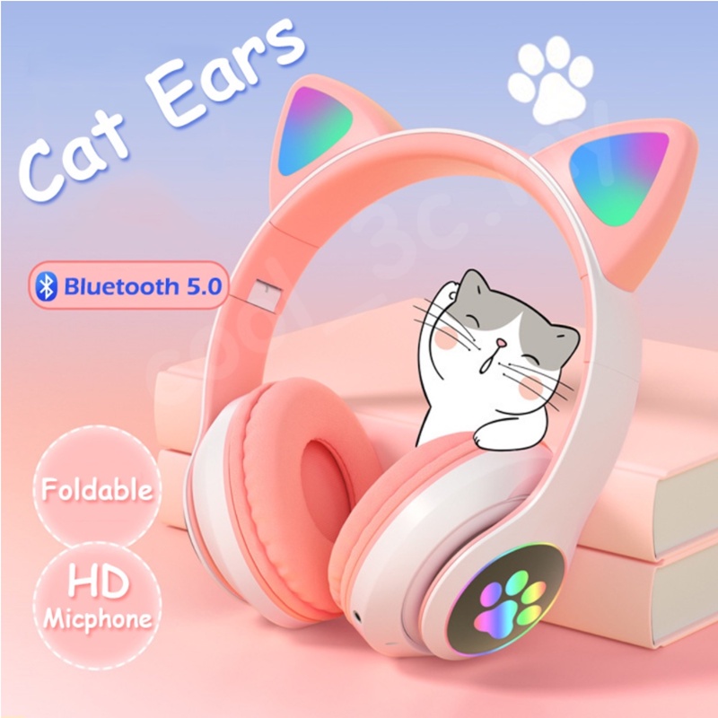 Bluetooth Headset with Mic Wireless Cute Cat Headphone with Microphone ...