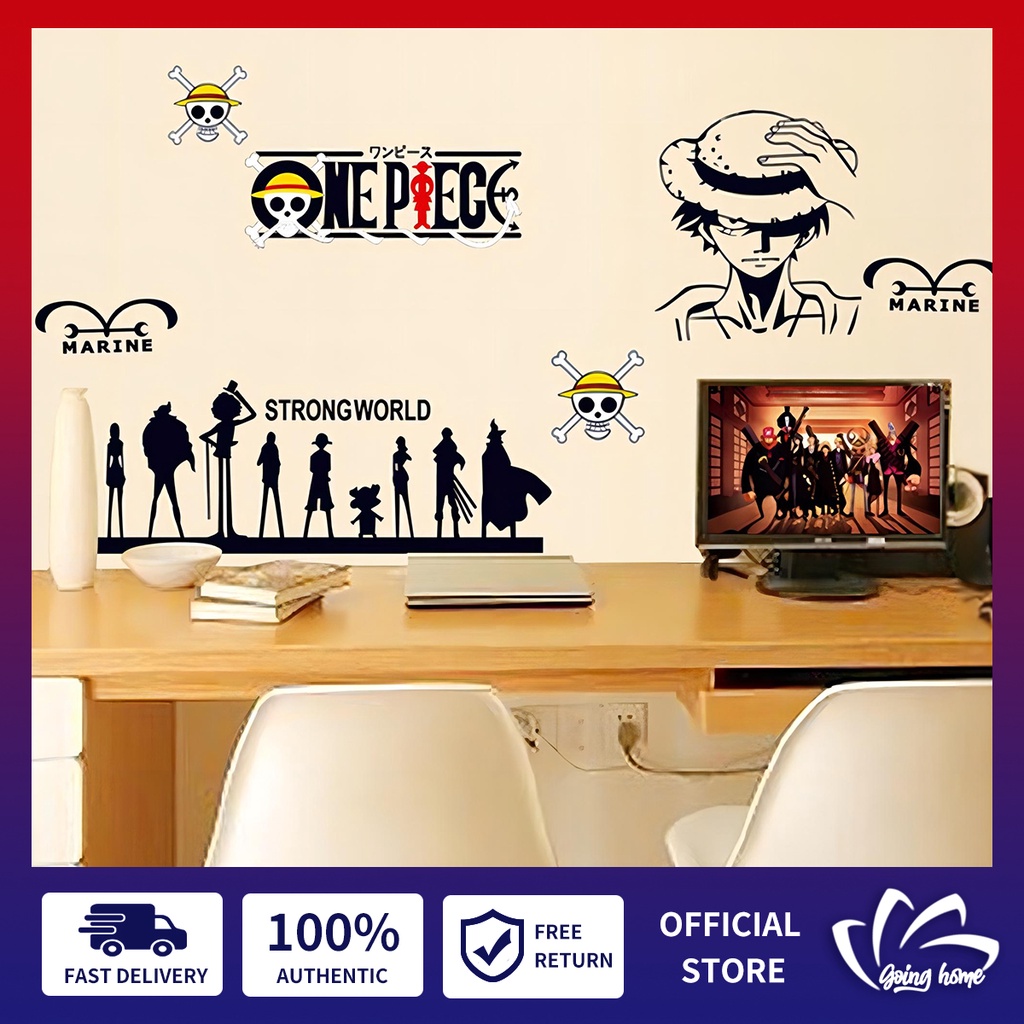 One Piece Wall Stickers Cartoon Wall Decor Waterproof Self-Adhesive DIY ...