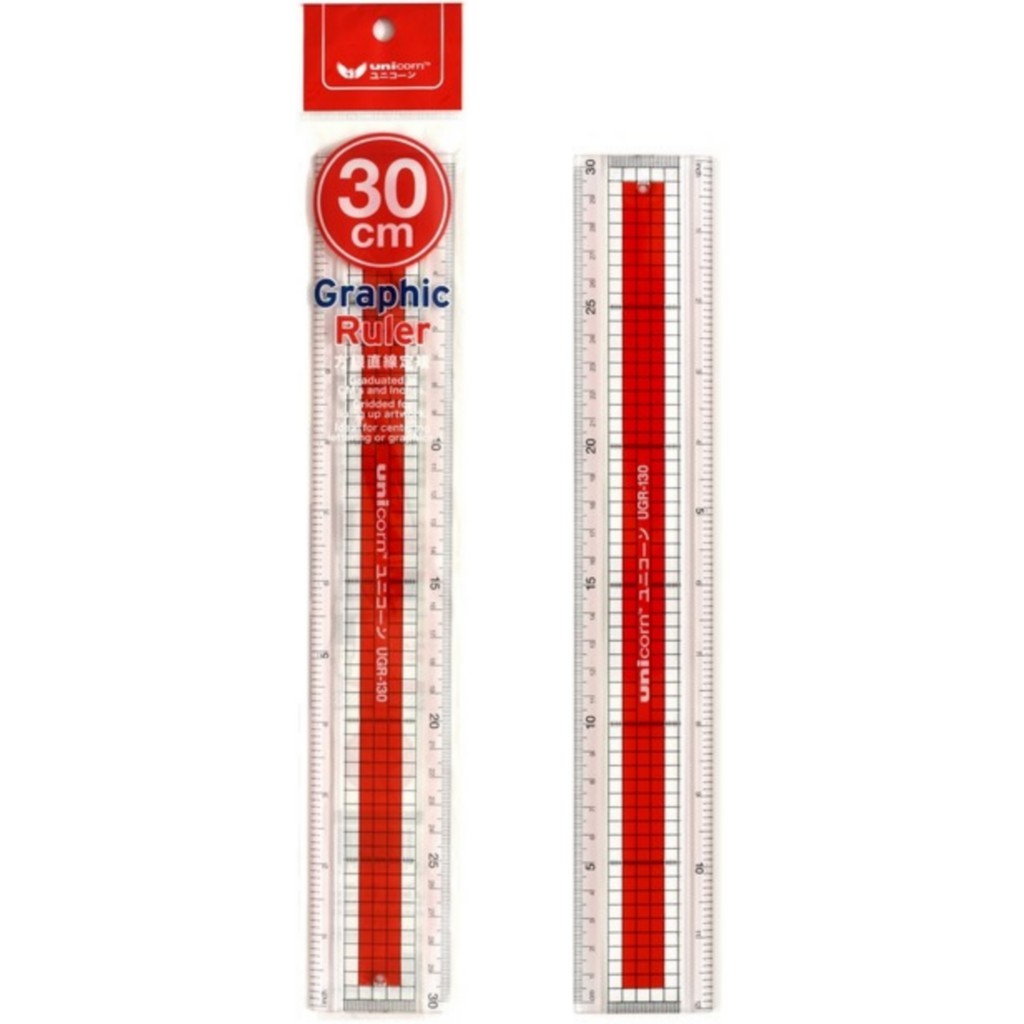 UNICORN 30cm Transparent Hard Body Graphic Ruler / Grid Line Graphic ...