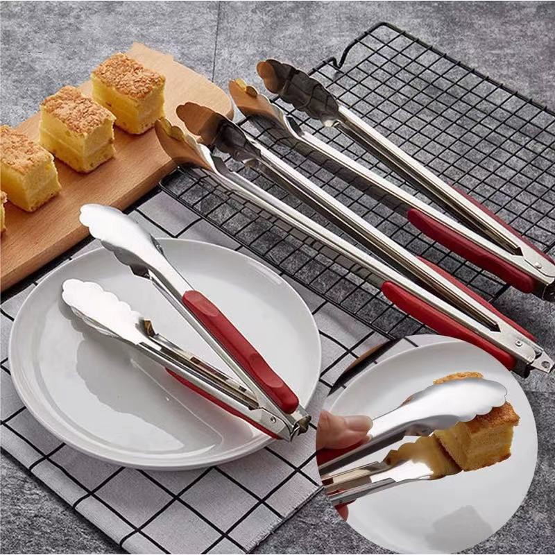 Stainless Steel Plastic Tong Tongs BBQ Clip Salad Bread Food Clamp 9 ...
