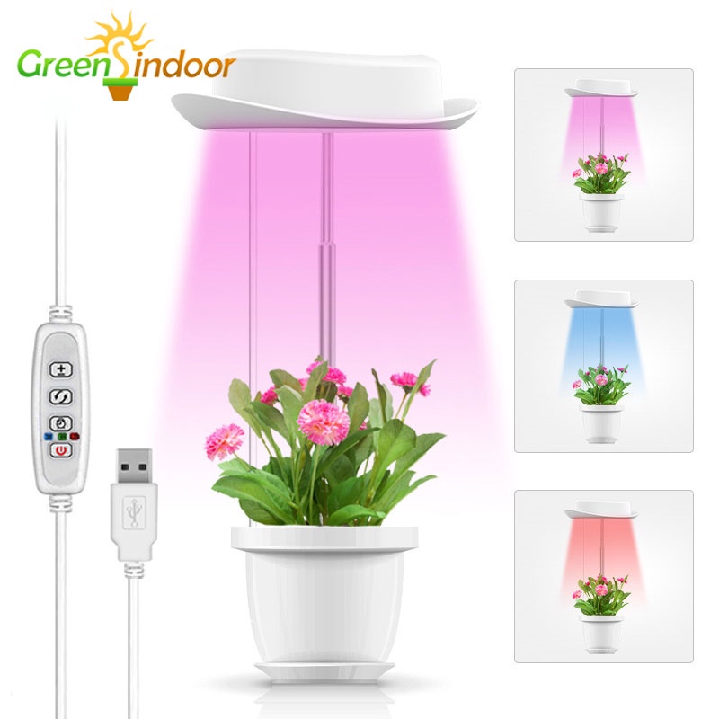 Greensindoor USB LED Grow Light with Timer Tricolor Indoor Hydroponic ...