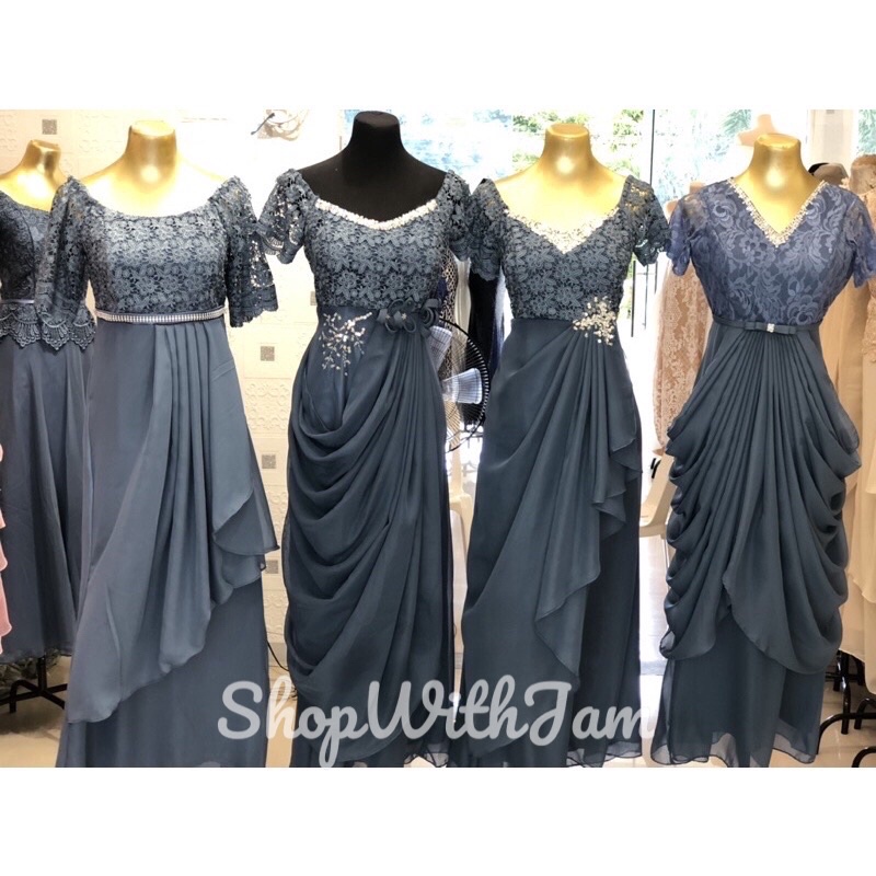 S-5XL] Dusty blue principal sponsor gown (formal,mother of the bride/groom,ninang)☝ | Shopee ...