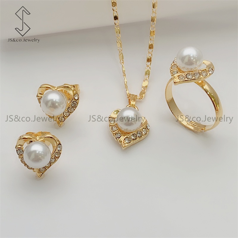 JS&CO jewelry 18K Saudi Gold Plated Pearl Jewelry Set for Women set-18 ...