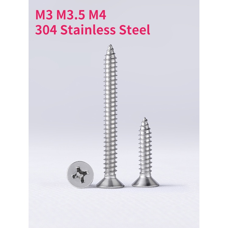M3 M3.5 M4 304 Stainless Steel Cross Countersunk Head Self-tapping Screws Flat Head Phillips ...