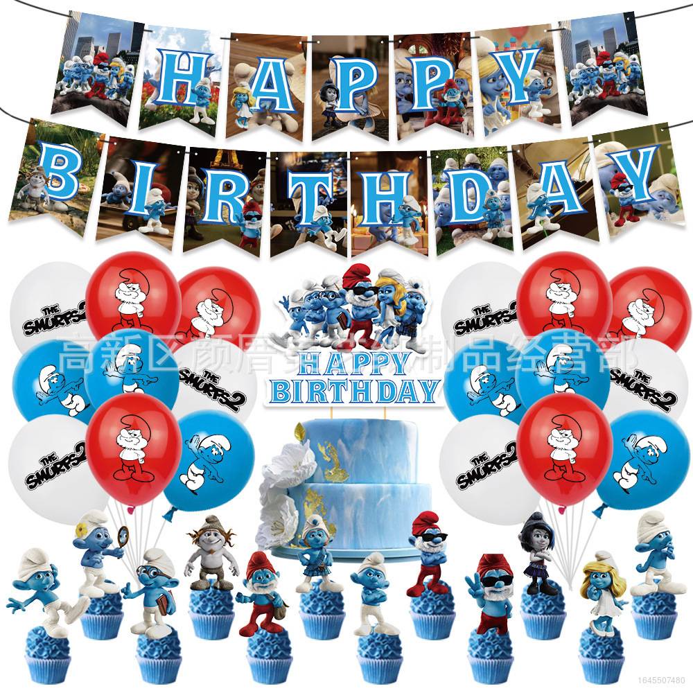 The Smurfs Theme Birthday Party Decoration Cupcake Topper Balloons ...