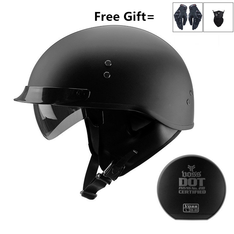 Retro Synthetic Leather Half Face Motorcycle Helmet with Goggles ...