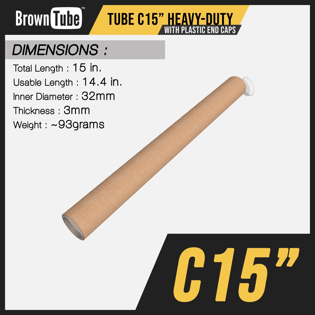 C15 Browntube - 15 inches Poster Tube w/ Lid Mailing Paper (For A3 A3 ...