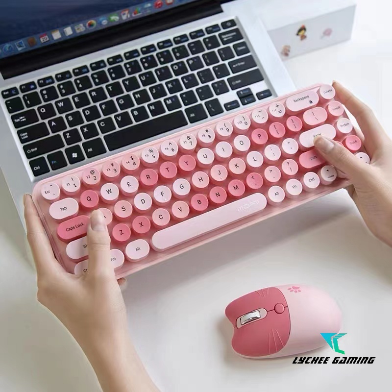 iBean retro dot 2.4G wireless mute keyboard and mouse set girls mini ...