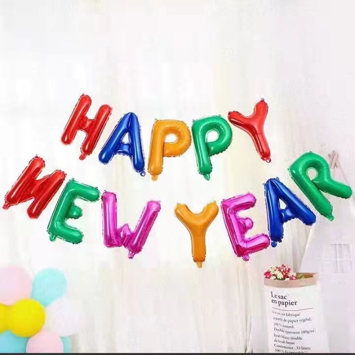 16 inches metal colorful Happy New Year letters aluminum foil balloon ...
