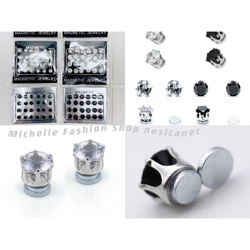 [12pair]Magnetic Zircon Diamond Earring No Piercing Clip on Ear Stud ...