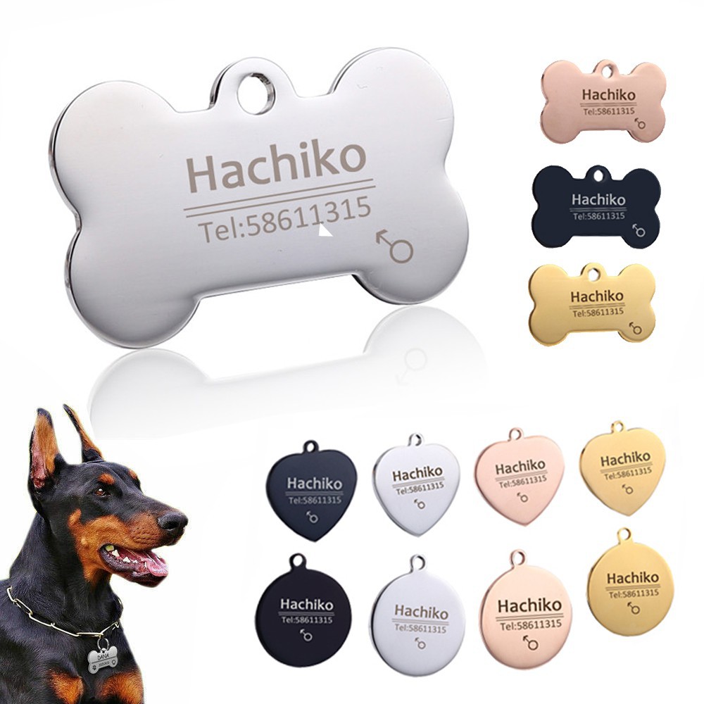 Personalized Stainless Steel Name Engraved ID Tags for Dog Collar Anti ...