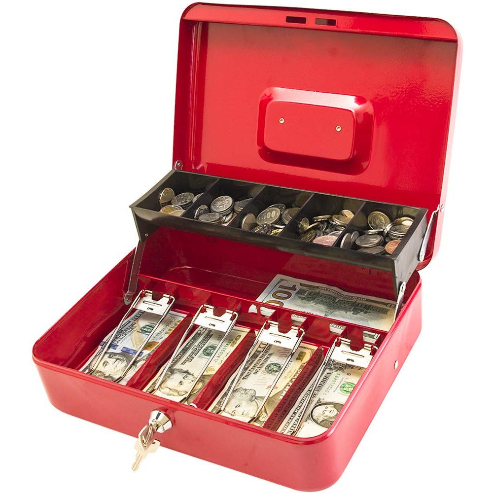 Cash Box with Money Tray Durable Large Steel Money Box 5 Compartment ...