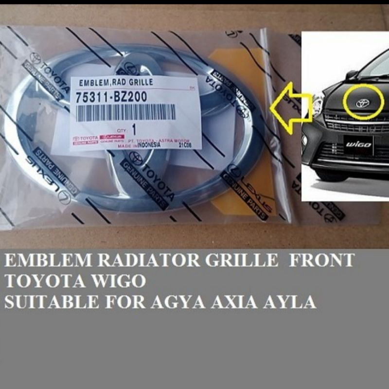 Toyota Wigo Agya Front Grille Logo. Grill Logo | Shopee Philippines