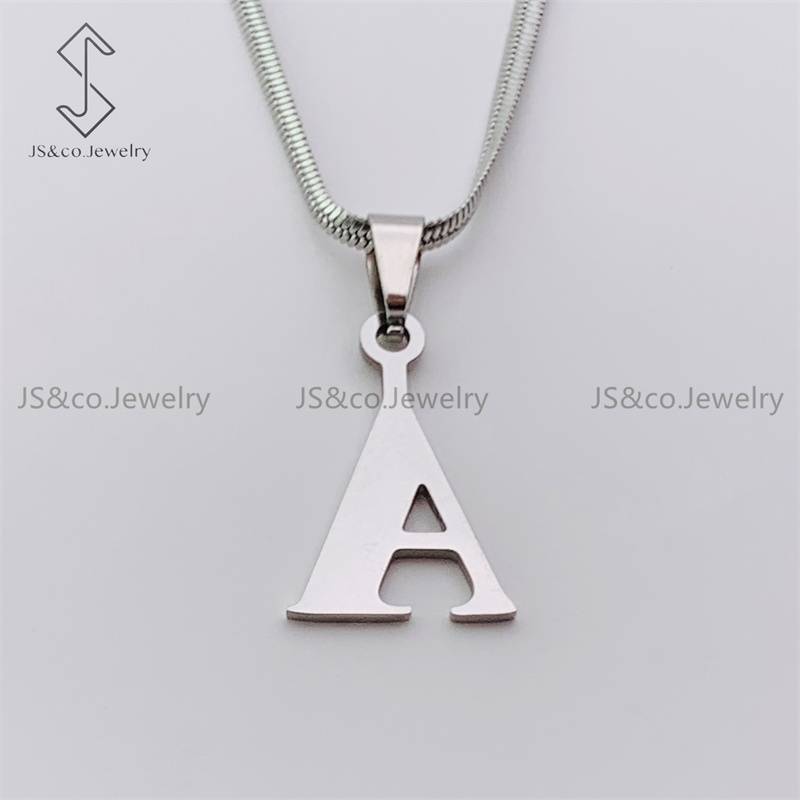 JS&CO jewelry stainless Initial Letter Silver White Alphabet Necklace ...