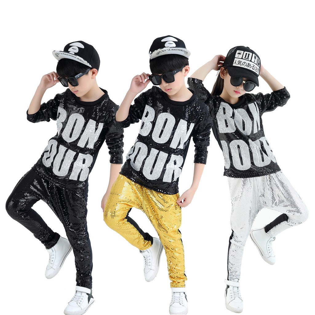 Lolanta Girls Boys Sequins Hip Hop Clothing Set Street Dance Costume ...