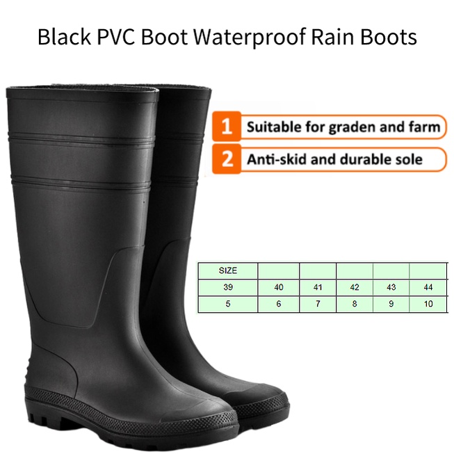 Water-proof Gumboots Industrial Black Pvc Rain Boots | Shopee Philippines
