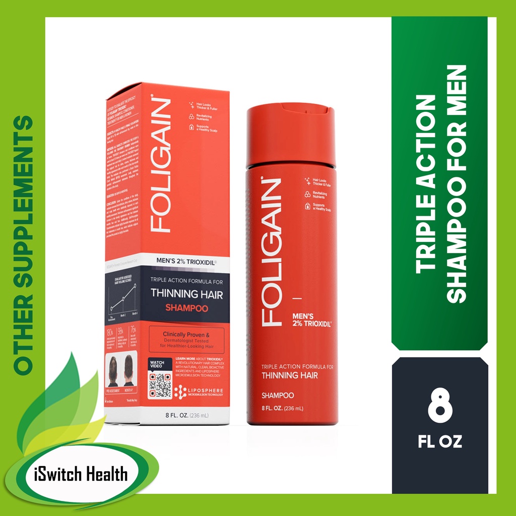 Foligain Triple Action SHAMPOO for Thinning Hair for MEN (2% Trioxidil ...