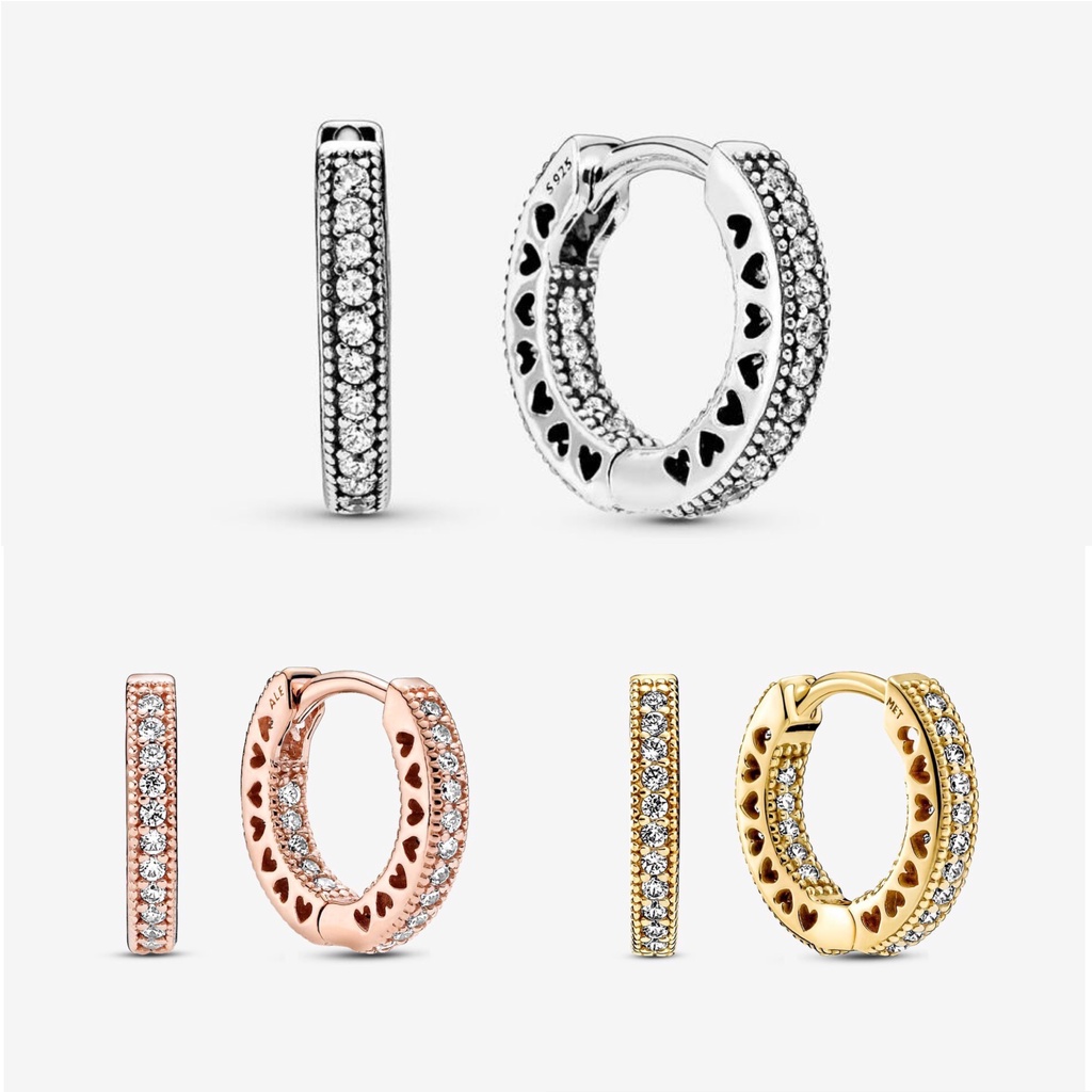PAN Pavé Heart Hoop Earrings 925 silver diamond 296317CZ Rose gold ...