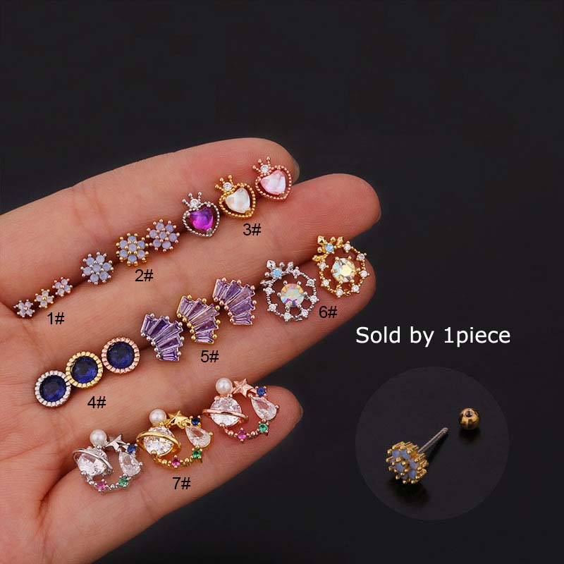 1piece Multicolor Helix Pinna Upper Lobe Ear Stud Piercing Stainless ...