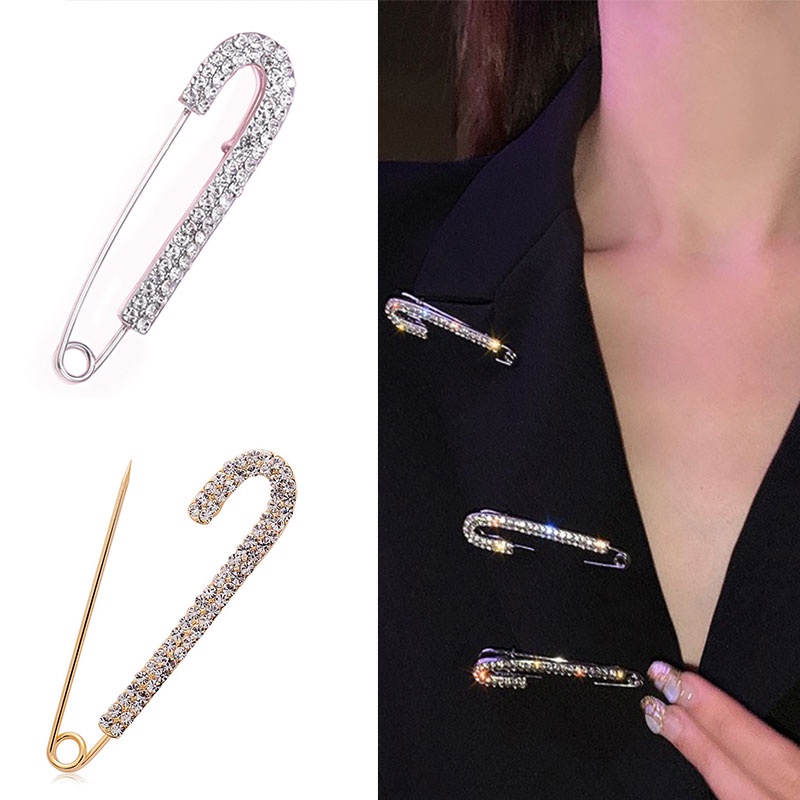 Rhinestones Safety Pin Brooches Large Pins Brooch For Women Dress Gold ...