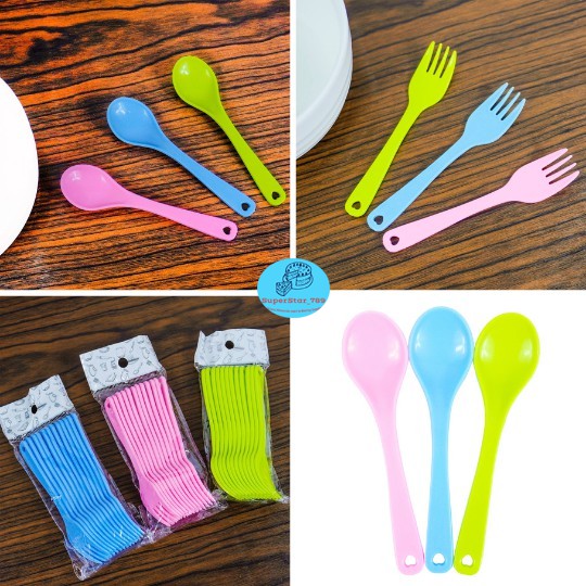 12 Pcs Mini Colorful Disposable/Reusable Plastic Fork/Teaspoon/Mini ...