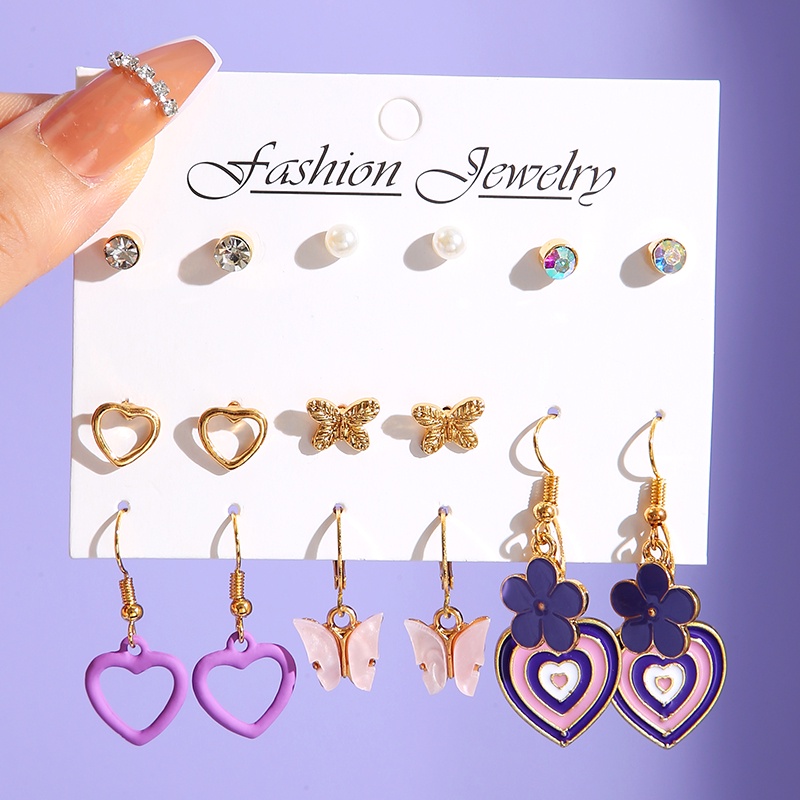 AY (CN) Colorful Fashion Heart Star Drop Earring Set Crystal Pearl ...