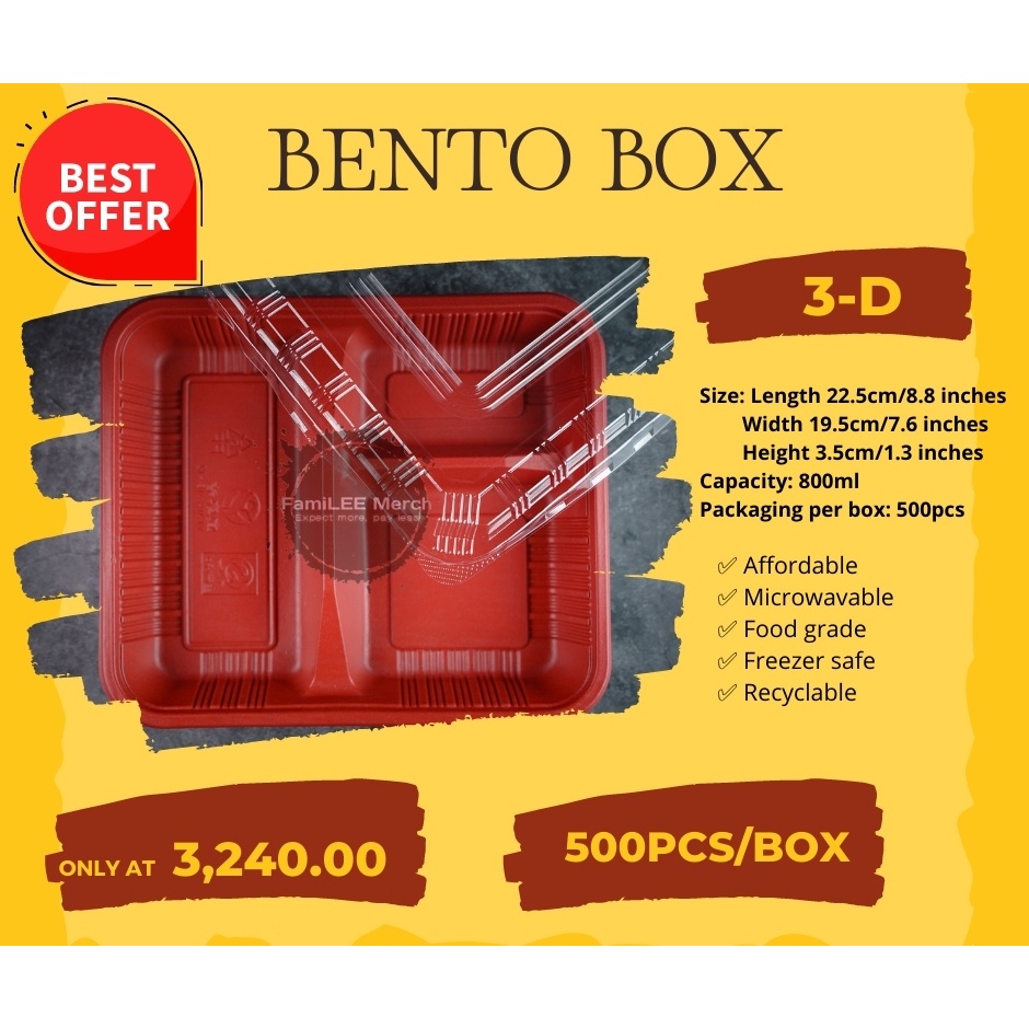 Bento box 3 division 500pcs/box with cover | Shopee Philippines