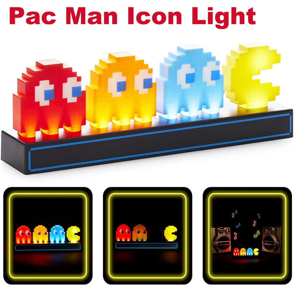 Pac Man Game LED USB 3D Night Light Gaming Room Decor Desk Music ...