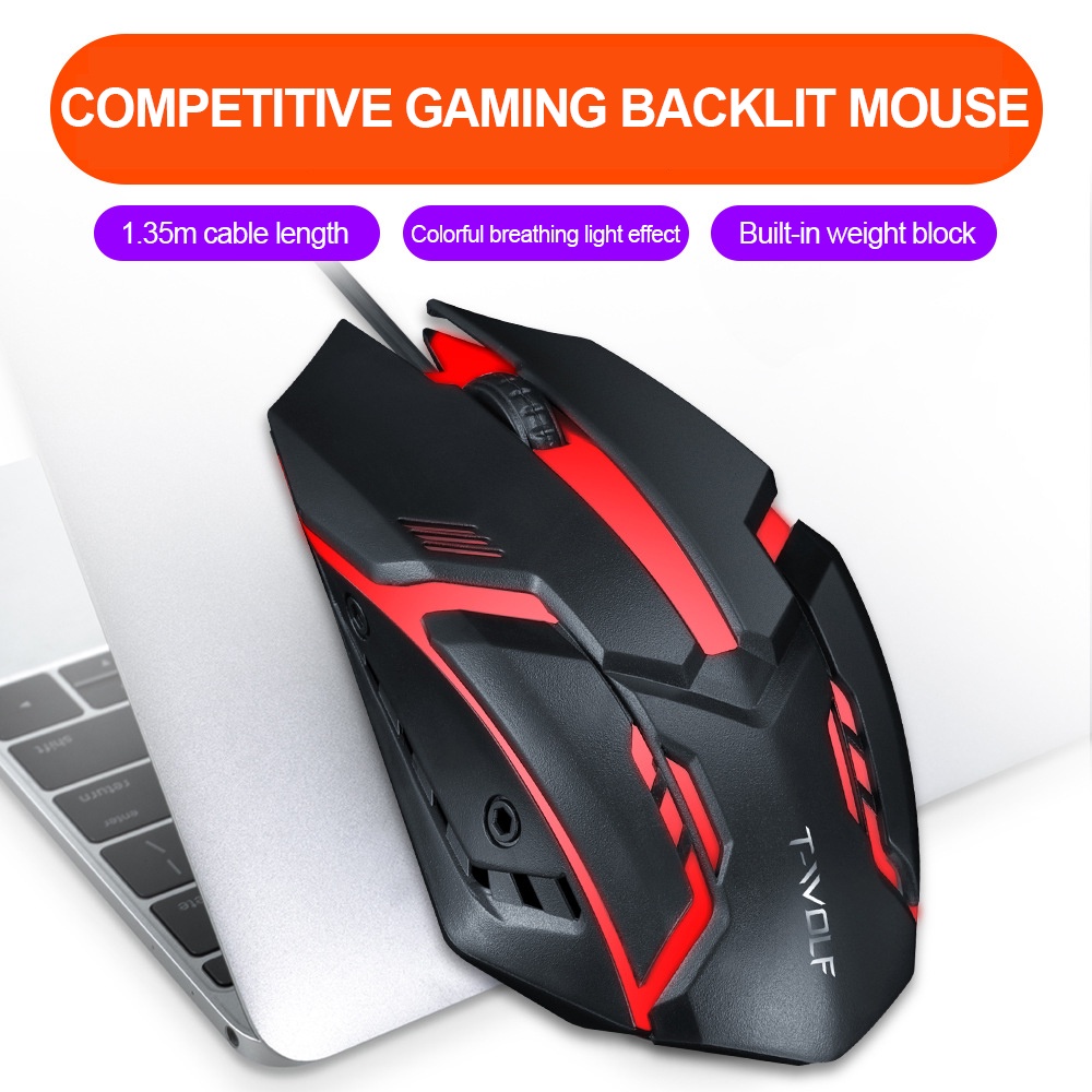 Thunder Wolf V1 wired luminous mouse USB desktop computer notebook ...
