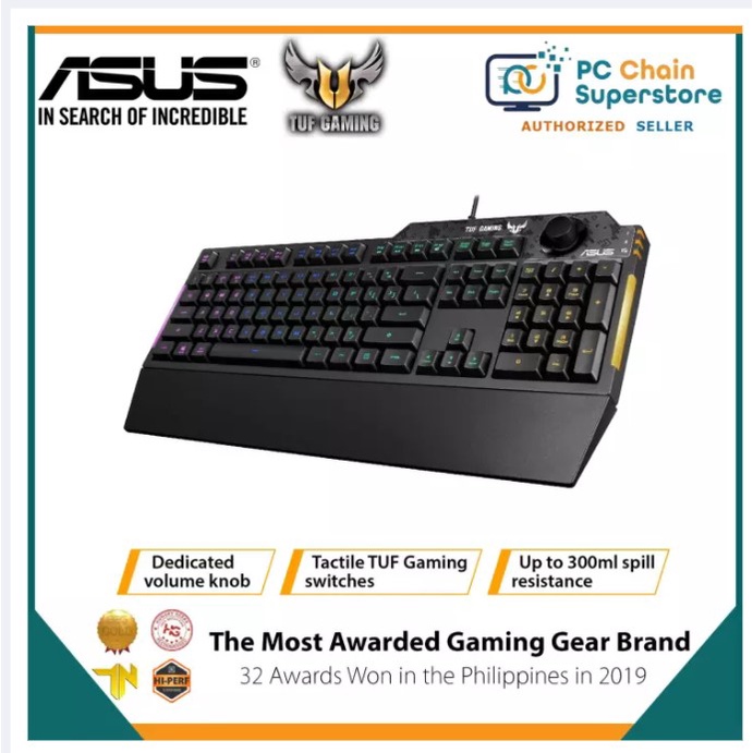 ASUS TUF Gaming K1 RGB keyboard with dedicated volume knob, spill ...