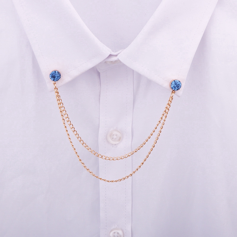 EFAN Korea Simple Tassel Double Chain Rhinestone Collar Needle Shirt ...