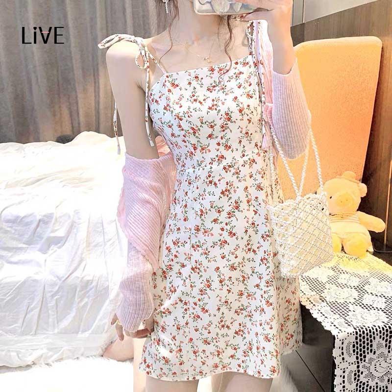 Floral Suspender Dress Women's Summer Gentle Temperament Short Skirt-AL ...