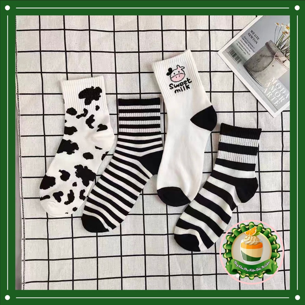 Vintage Korean Style Shrugged Turtleneck Dairy Cow Socks, beautiful ...
