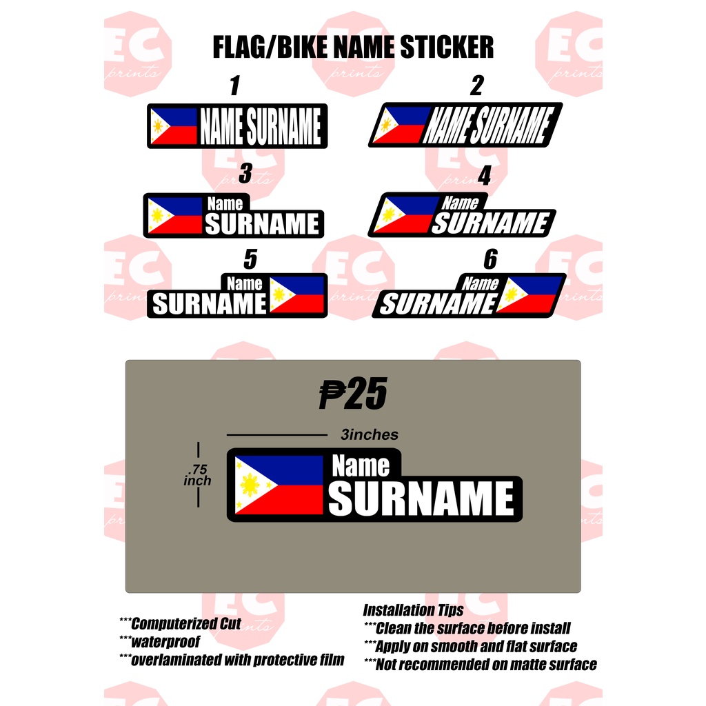 PERSONALIZED Flag Name Sticker (bike-Helmet-etc) Waterproof | Shopee ...